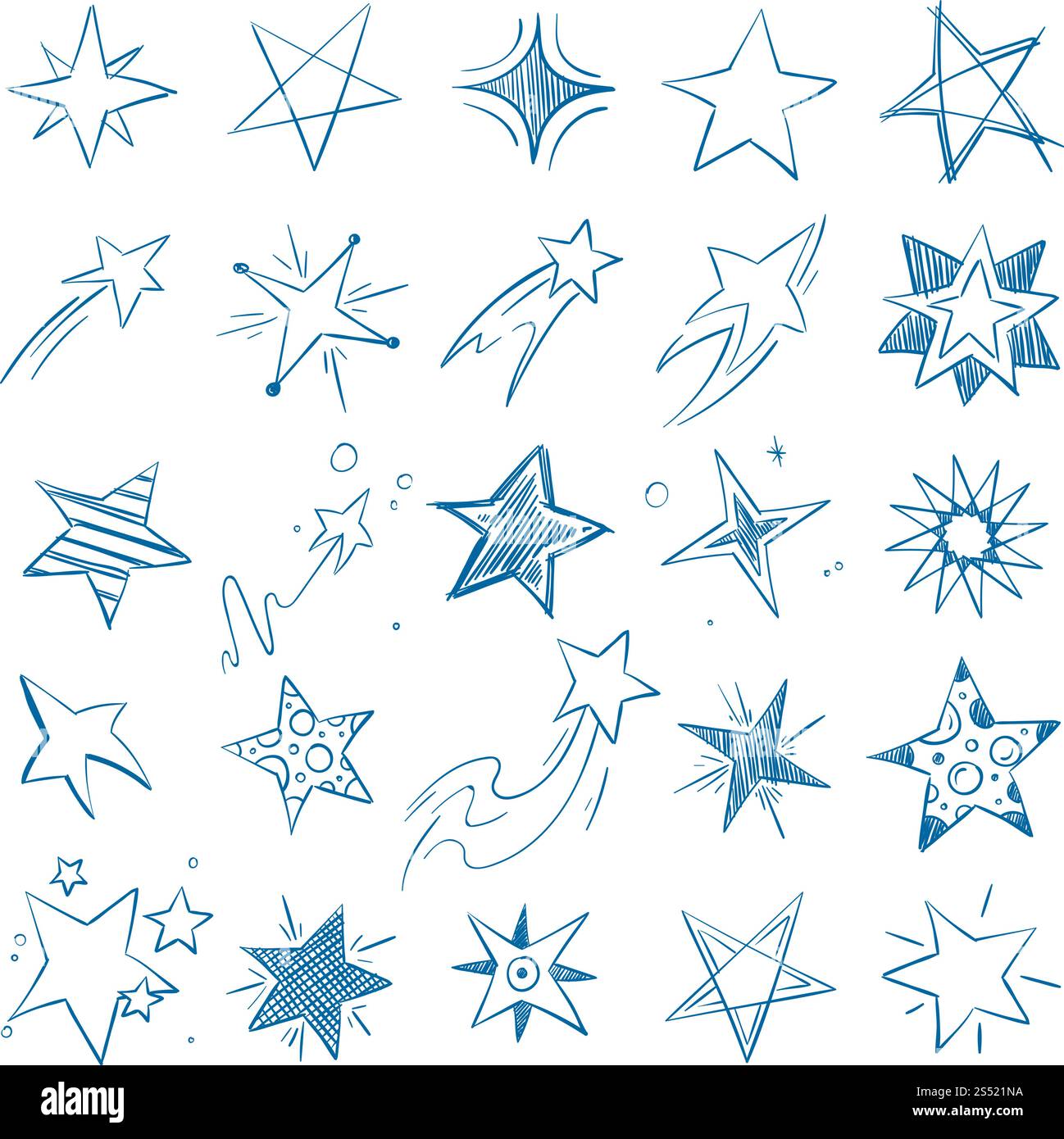 Pictures of different stars in doodle hand drawn style. Star and ...