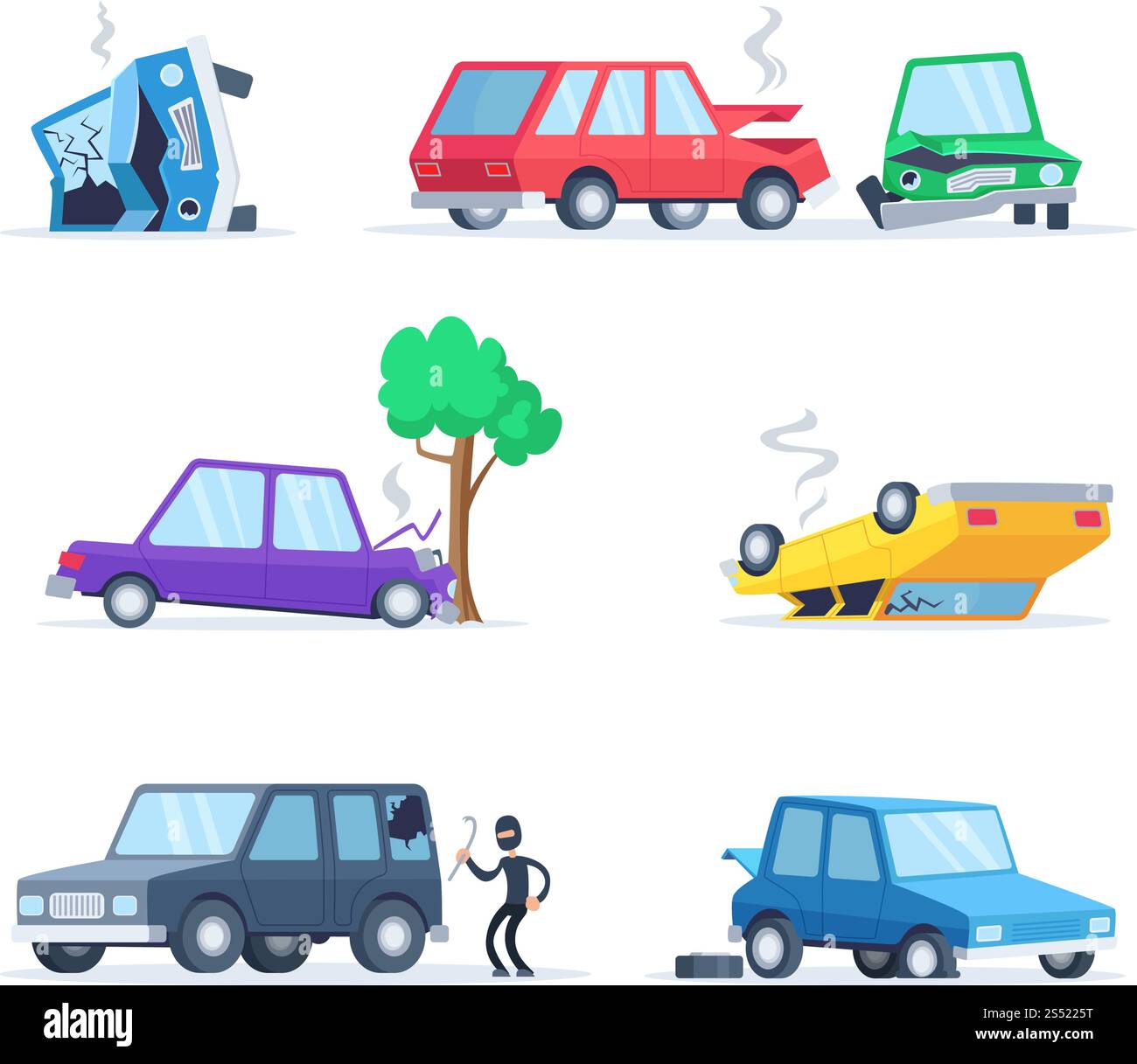 Vector pictures set of different accidents on the road. Big damage of ...