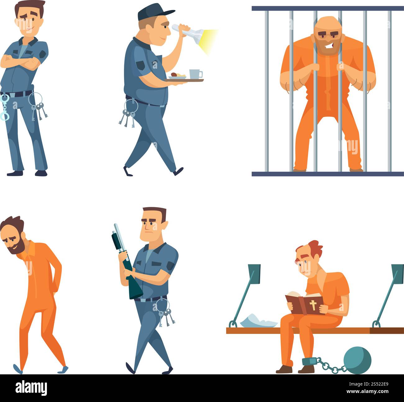 Characters set of guards and prisoners. Vector police security guard ...