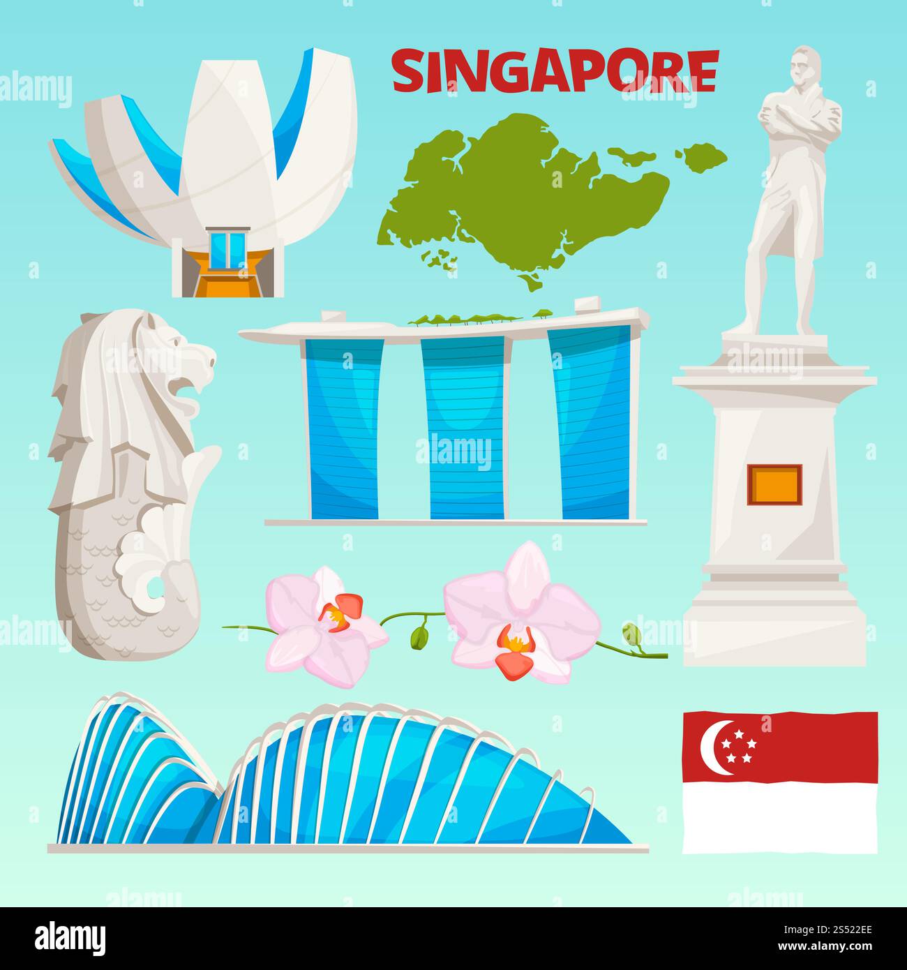 Landmarks icons set of singapore. Cartoon cultural objects isolate on ...