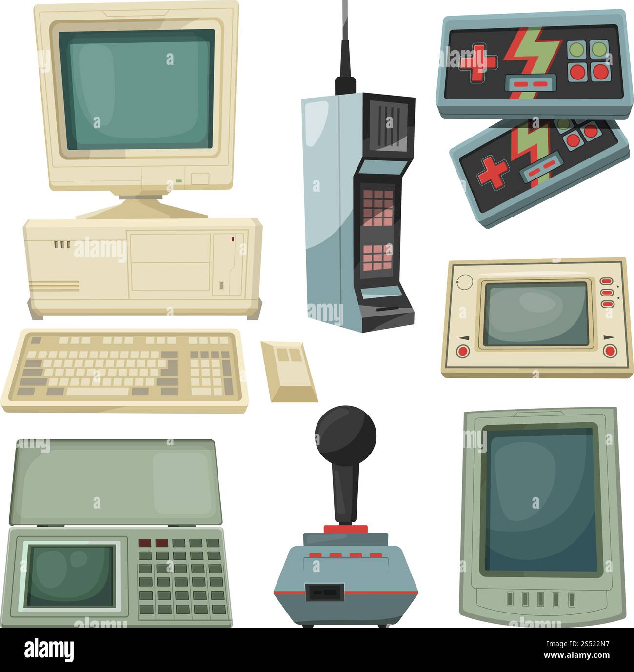 Retro illustrations of technicians gadgets. Vector pictures retro and ...