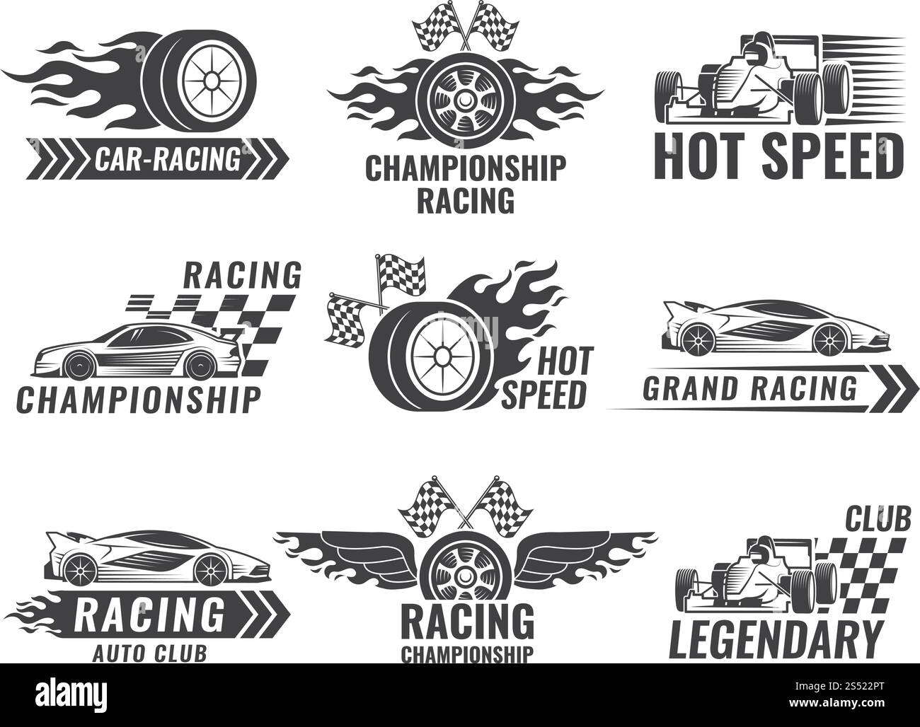 Trophy, engine, rally and others symbols for race sport labels. Vector ...