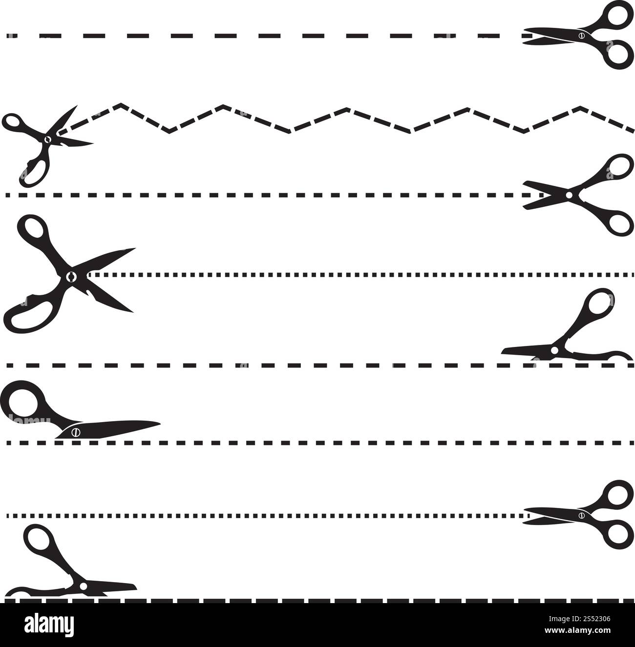 Pictures with scissors and cutting lines. Tools for design templates ...