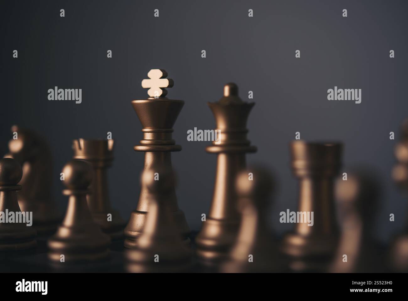 King and Knight of chess setup on dark background . Leader and t. King ...