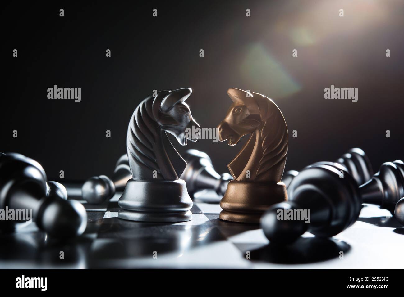 Chess battle defeat pawn of silver team. Chess battle defeat pawn of ...