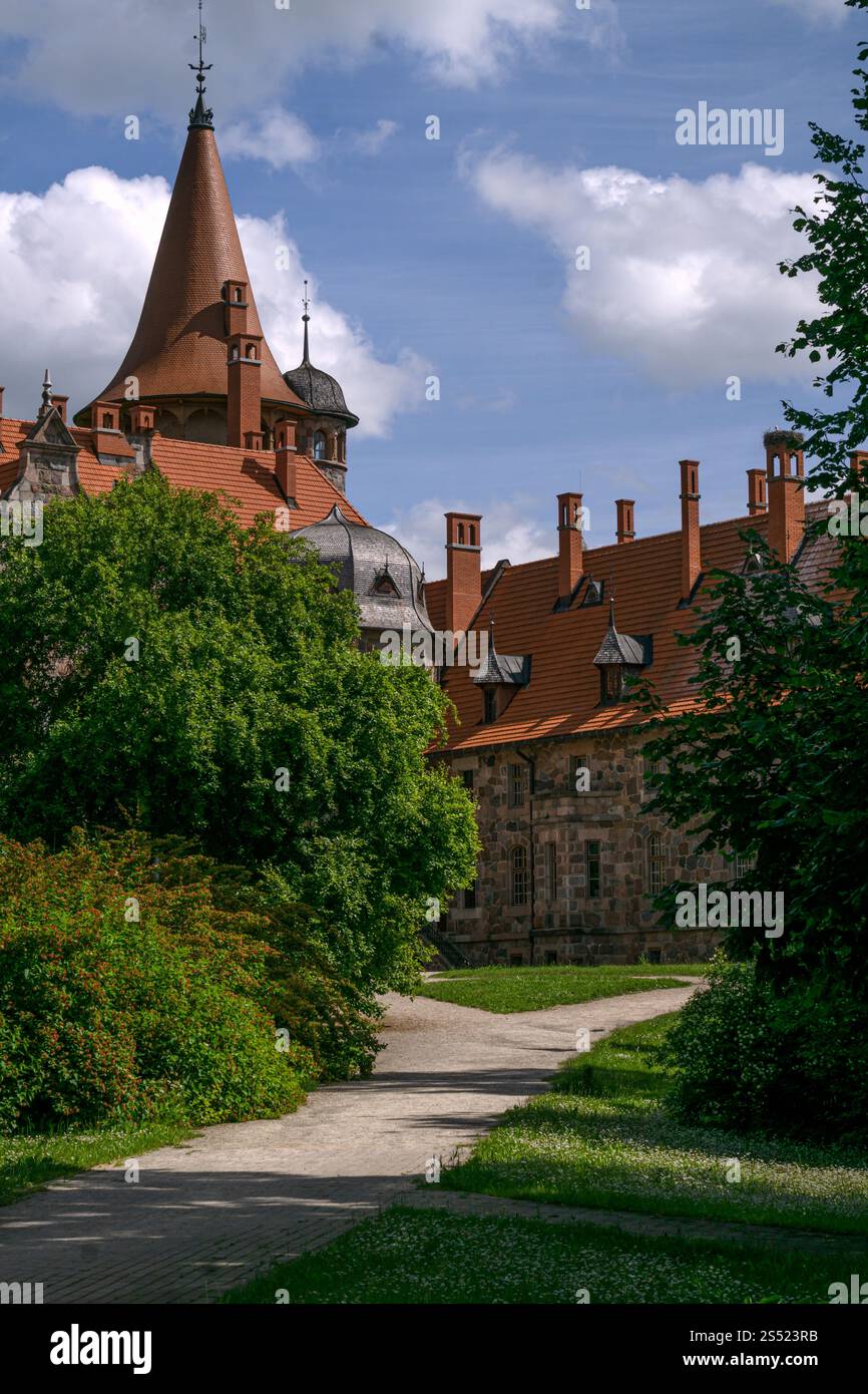 Cesvaine Castle, a restored neo-Gothic building in Latvia, with complex ...