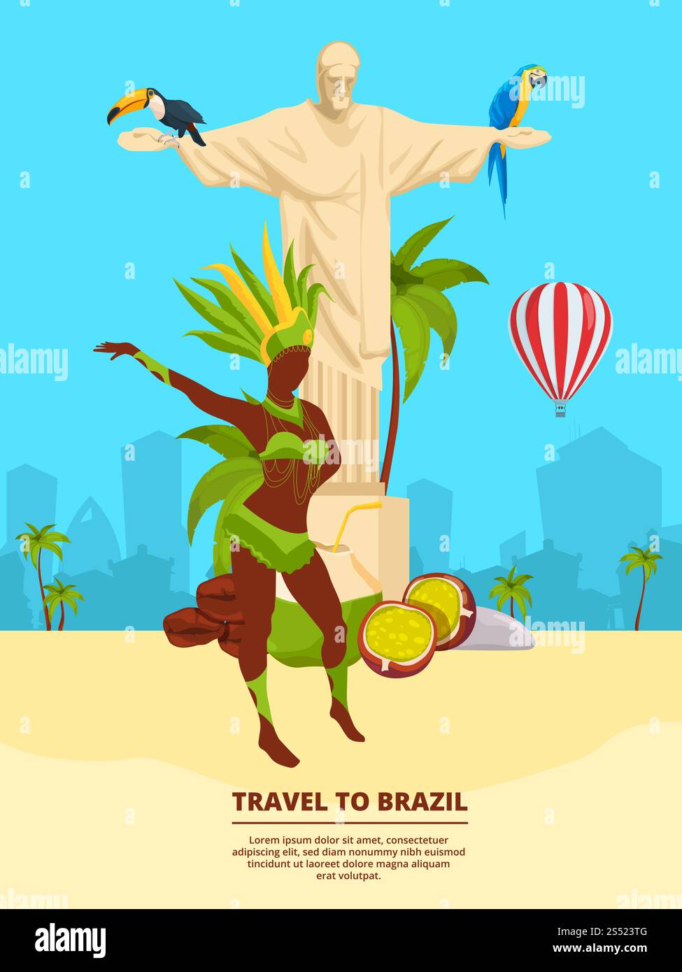 Urban landscape with brazilian landmarks and symbols. Brazil travel ...