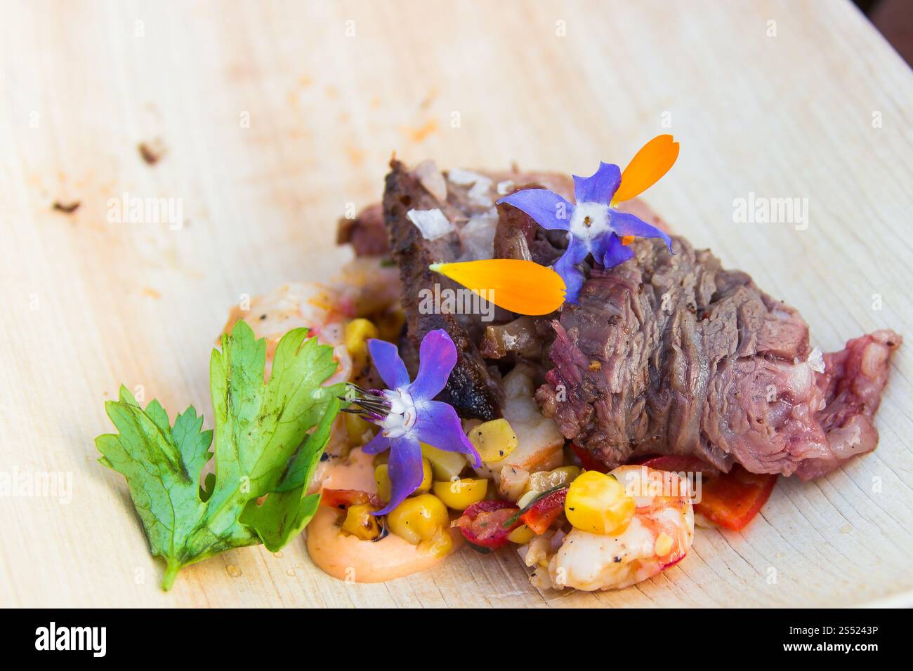 Elegant Gourmet Dish with Garnish and Colorful Edible Flowers Stock ...