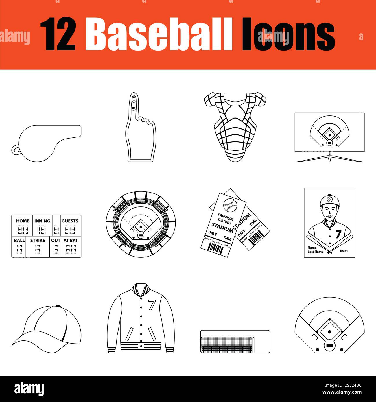 Baseball icon set. Thin Line design. Vector illustration Stock Photo ...