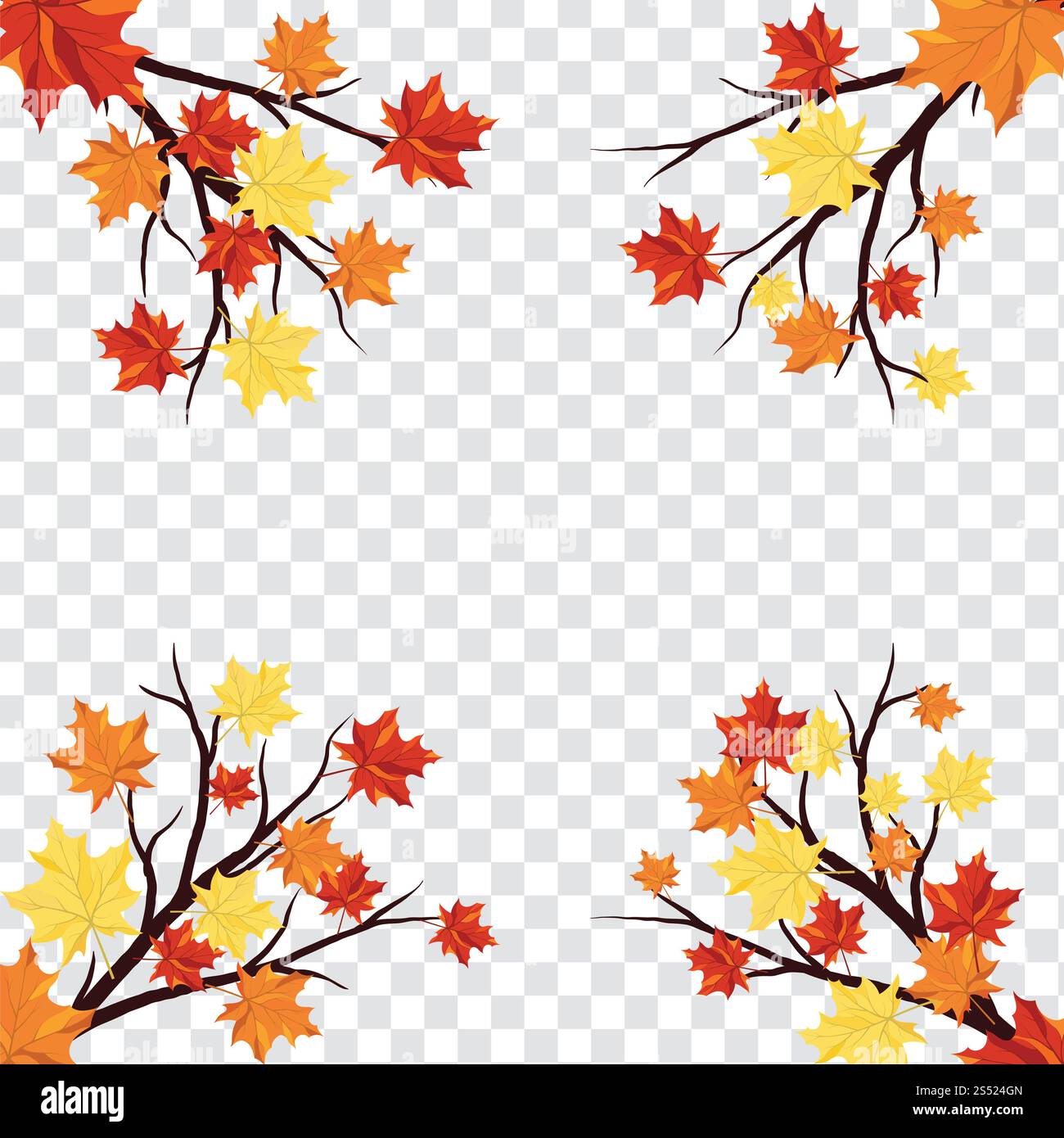 Autumn Frame With Falling Maple Leaves on transparency (alpha) grid ...