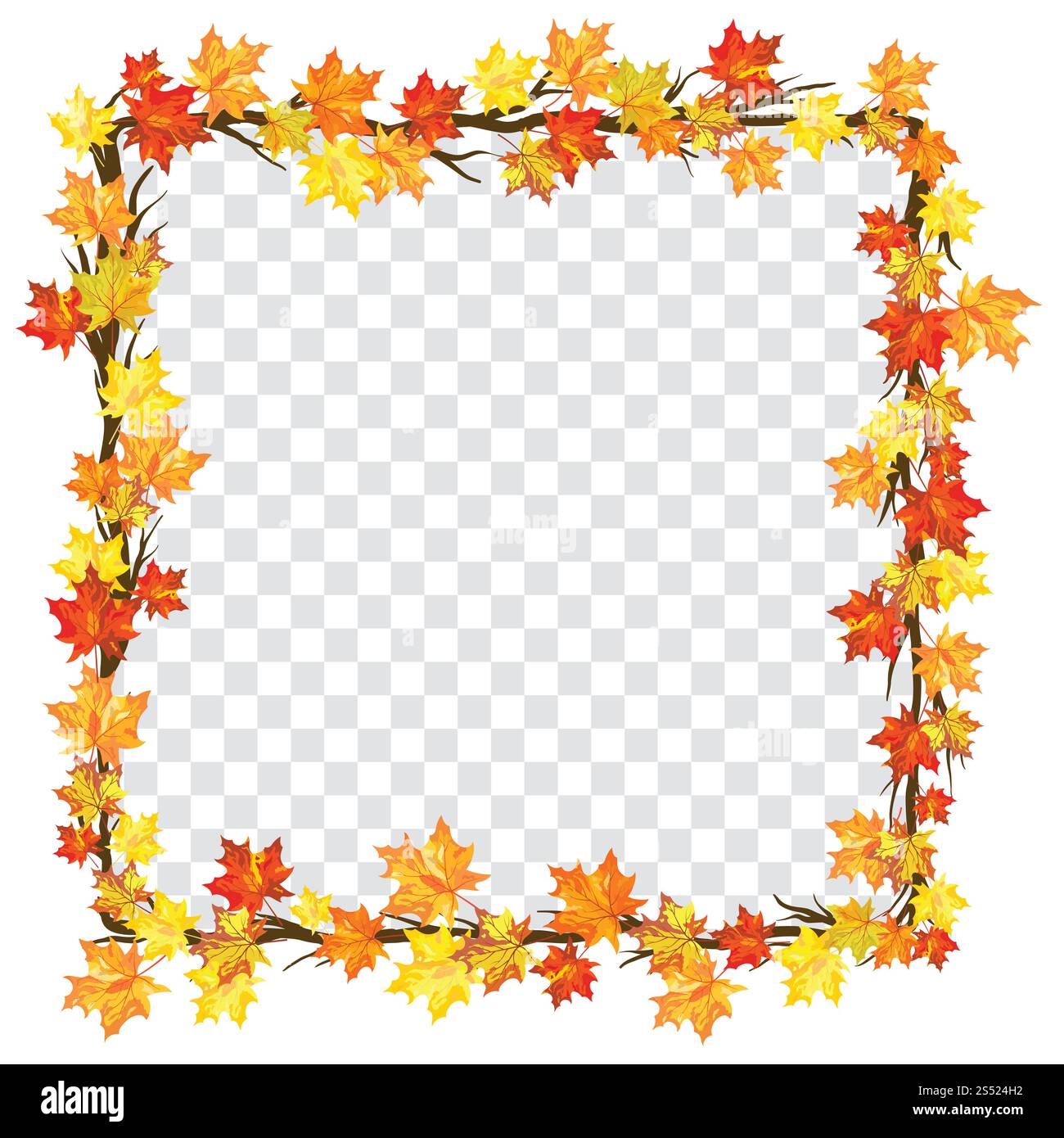 Autumn Frame With Falling Maple Leaves on transparency (alpha) grid ...