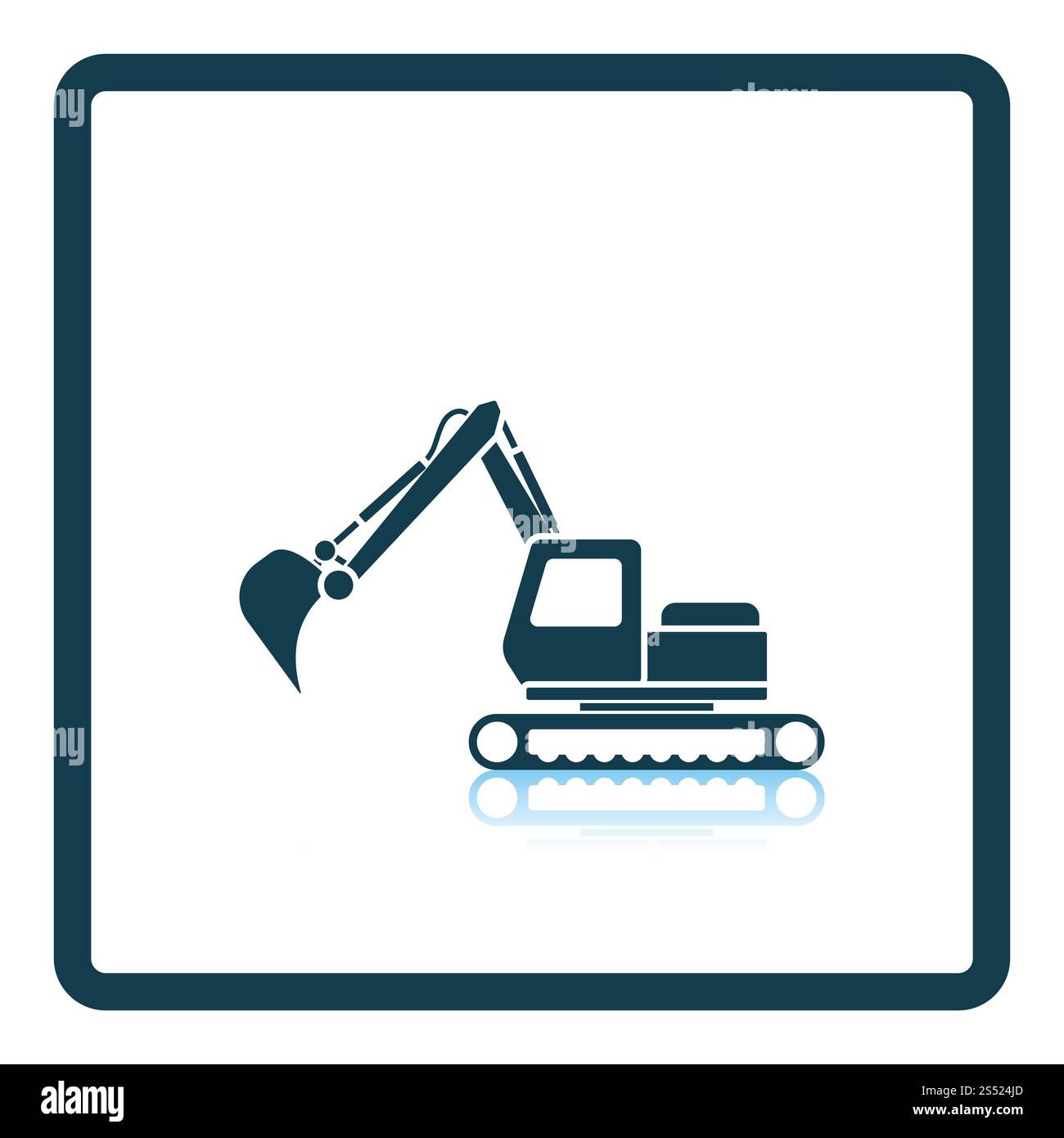 Icon of construction excavator. Shadow reflection design. Vector ...