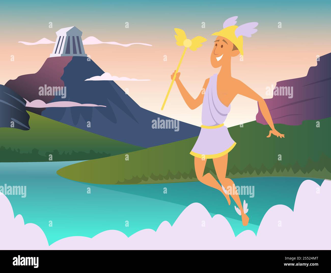 Hermes. Greek god of trade. Vector mythology man with wing on foots ...