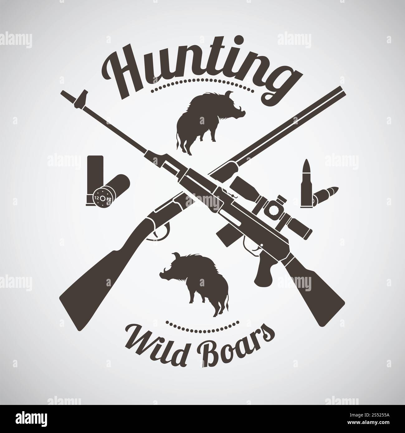 Hunting Vintage Emblem. Crossed Hunting Gun And Rifle With Ammo and ...