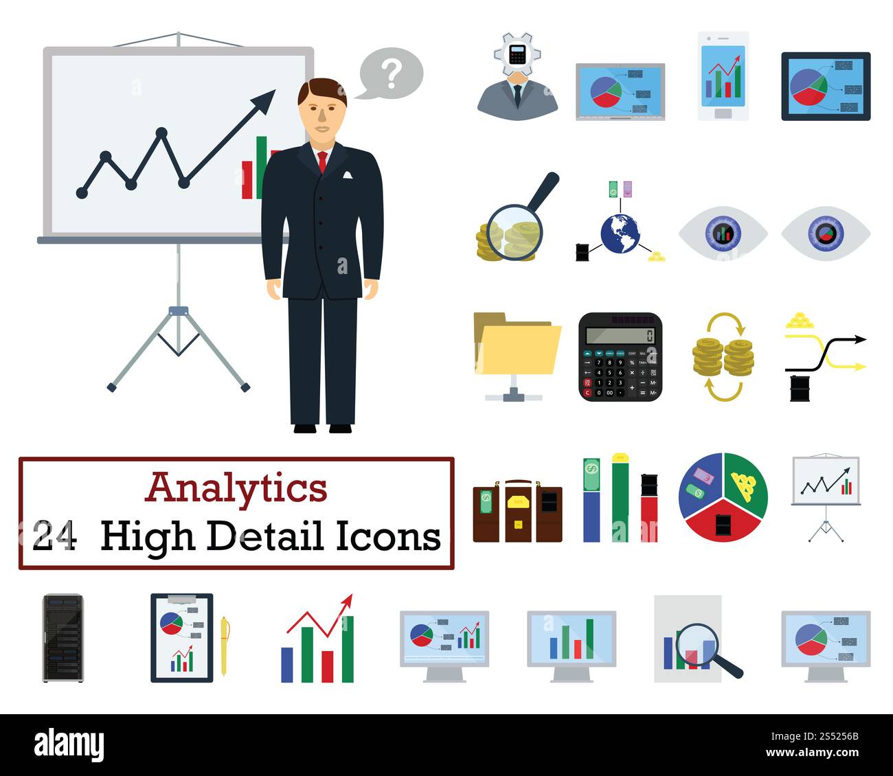 Set of 24 Analytics Icons. Flat color design. Vector illustration Stock ...