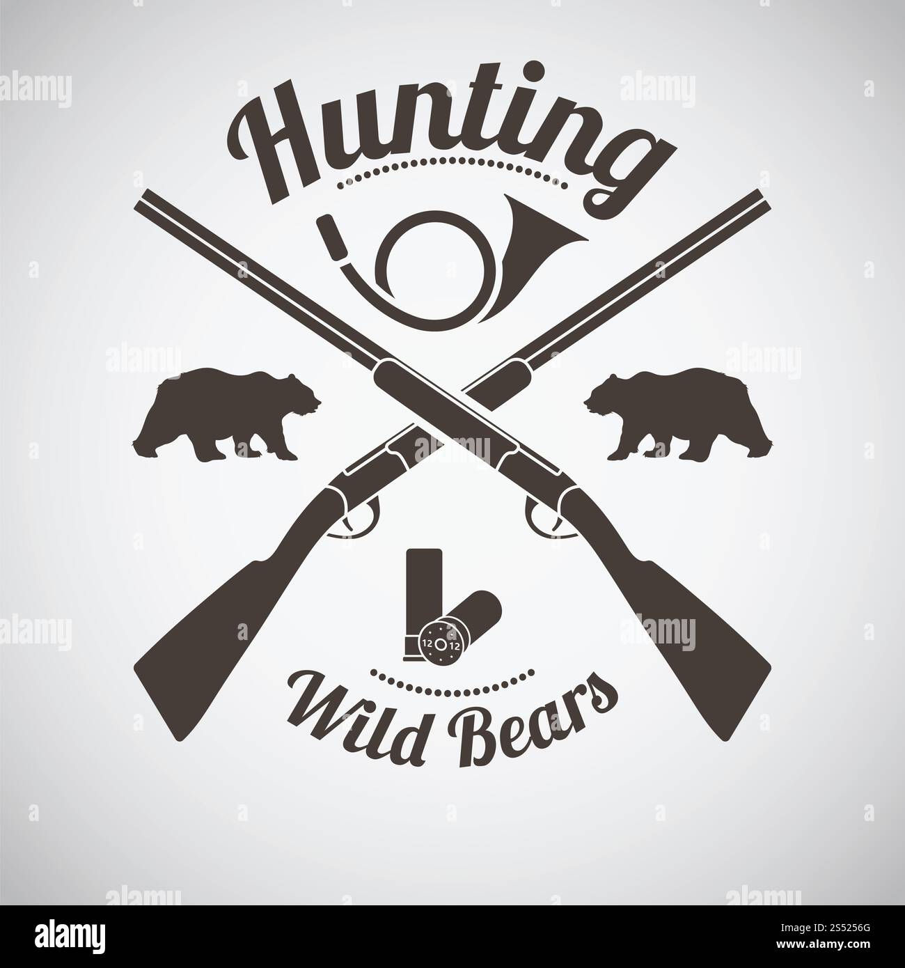 Hunting Vintage Emblem. Cross Hunting Gun With Ammo, Hunting Horn and ...
