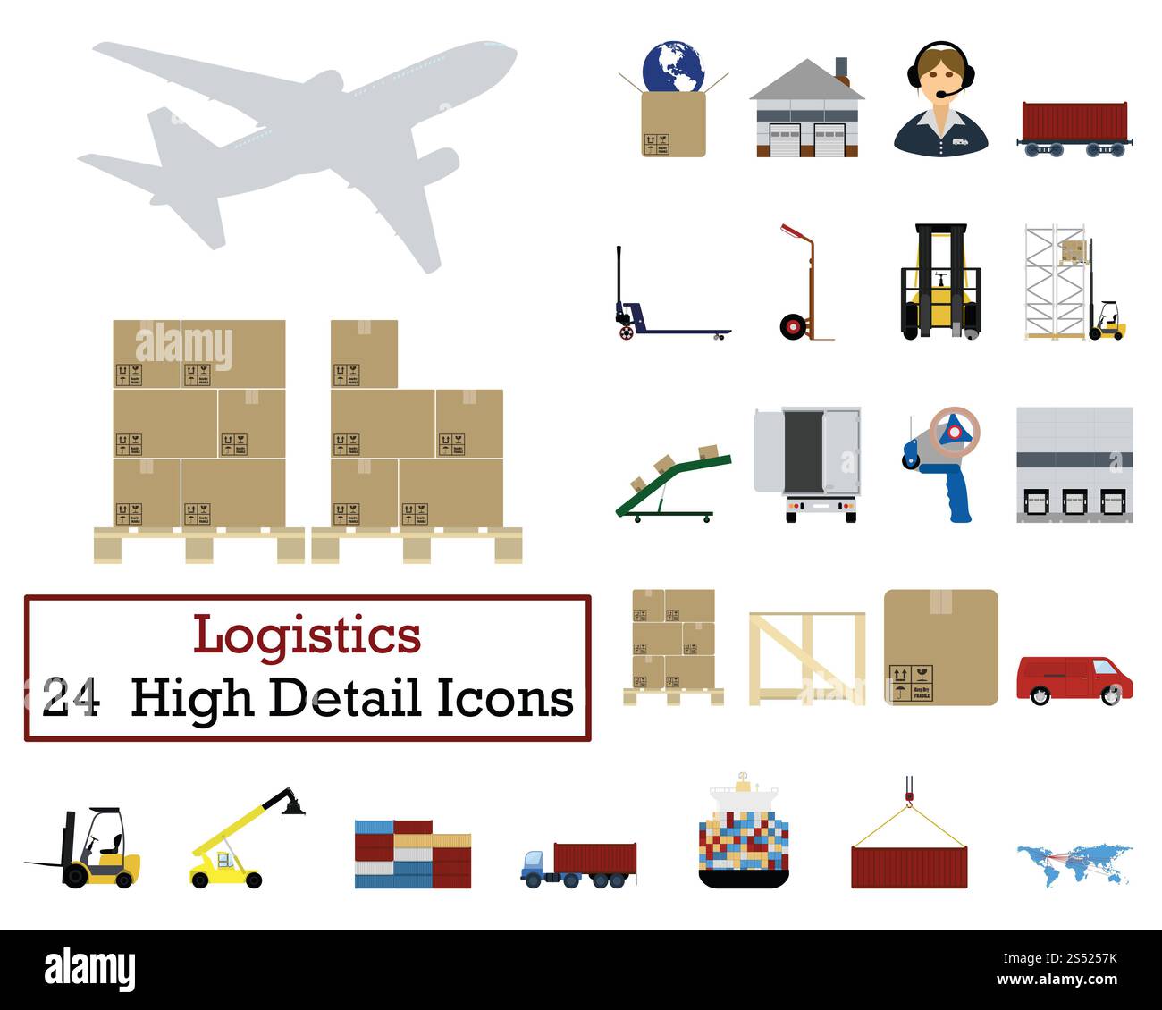 Set of 24 Logistics Icons. Flat color design. Vector illustration Stock ...