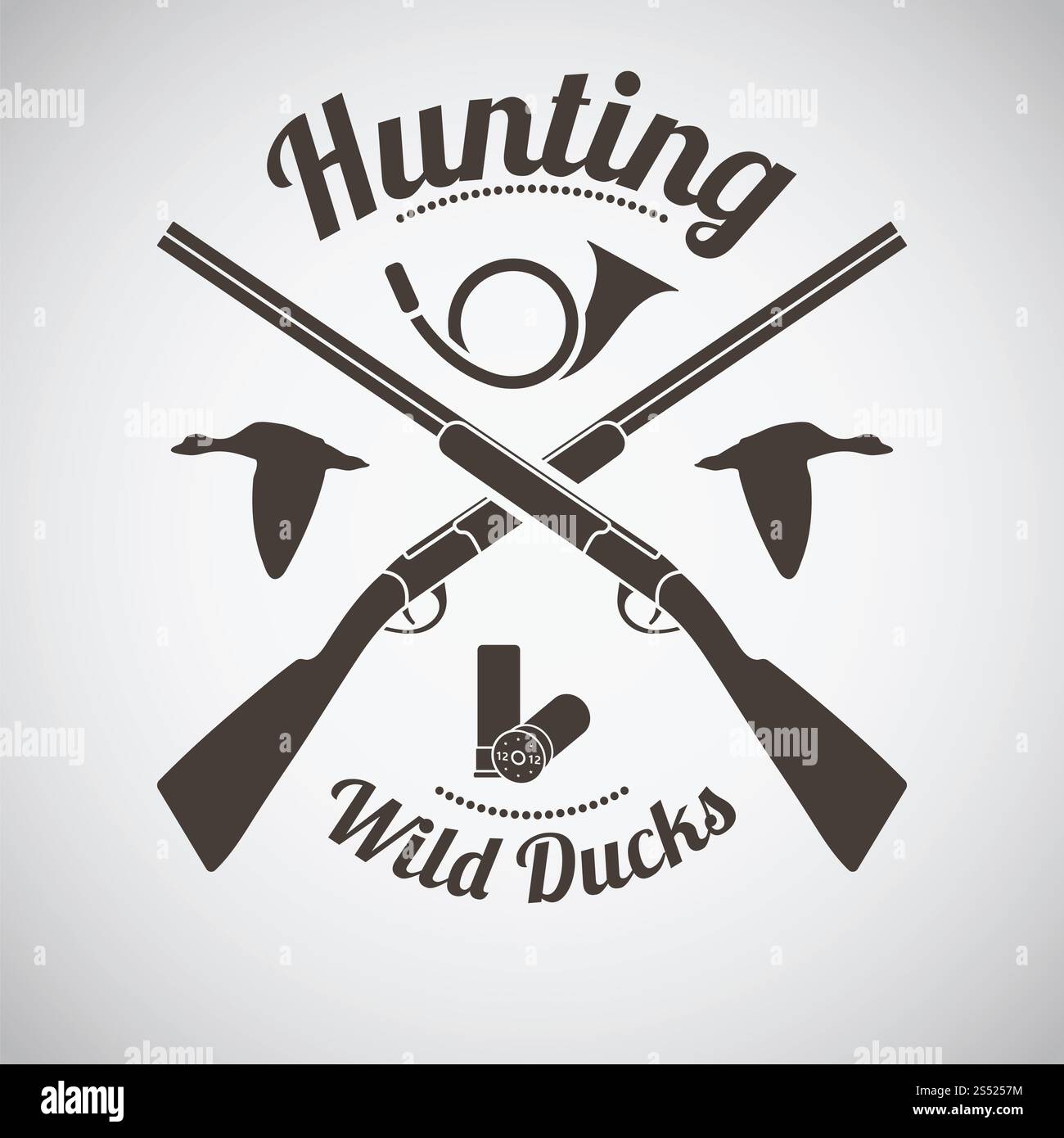 Hunting Vintage Emblem. Cross Hunting Gun With Ammo, Hunting Horn and ...