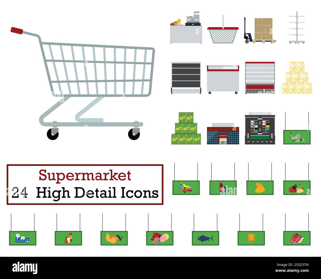 Set of 24 Supermarket Icons. Flat color design. Vector illustration ...