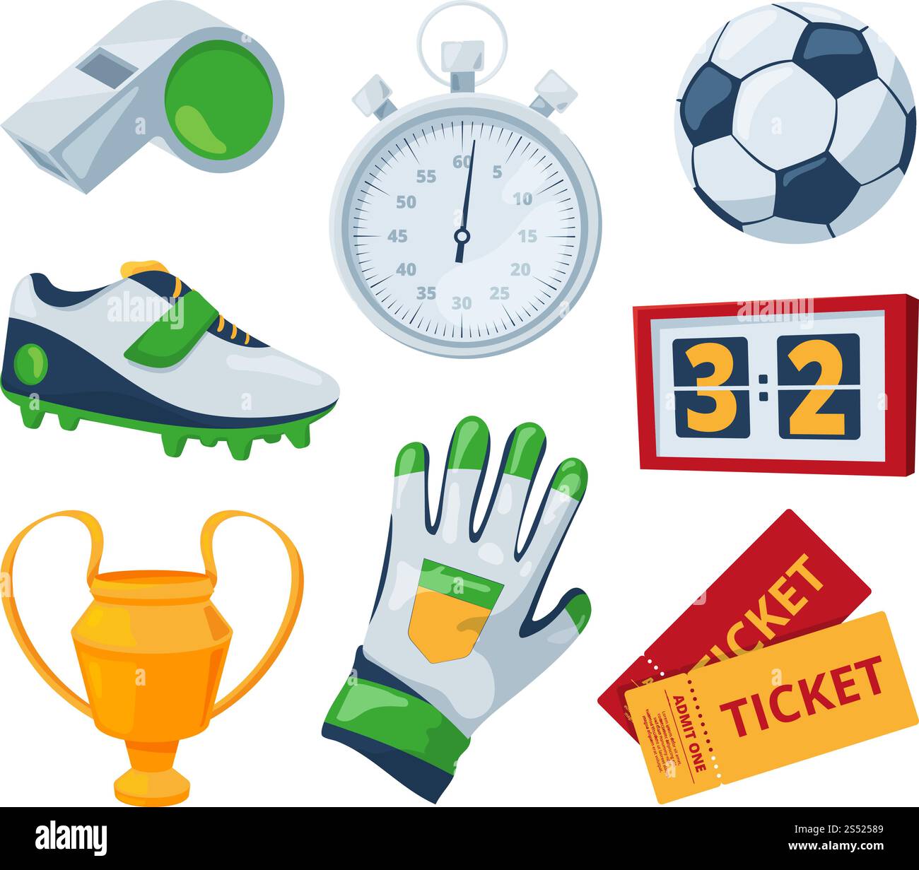 Cartoon symbols of soccer. Vector sport illustrations. Sport game ...