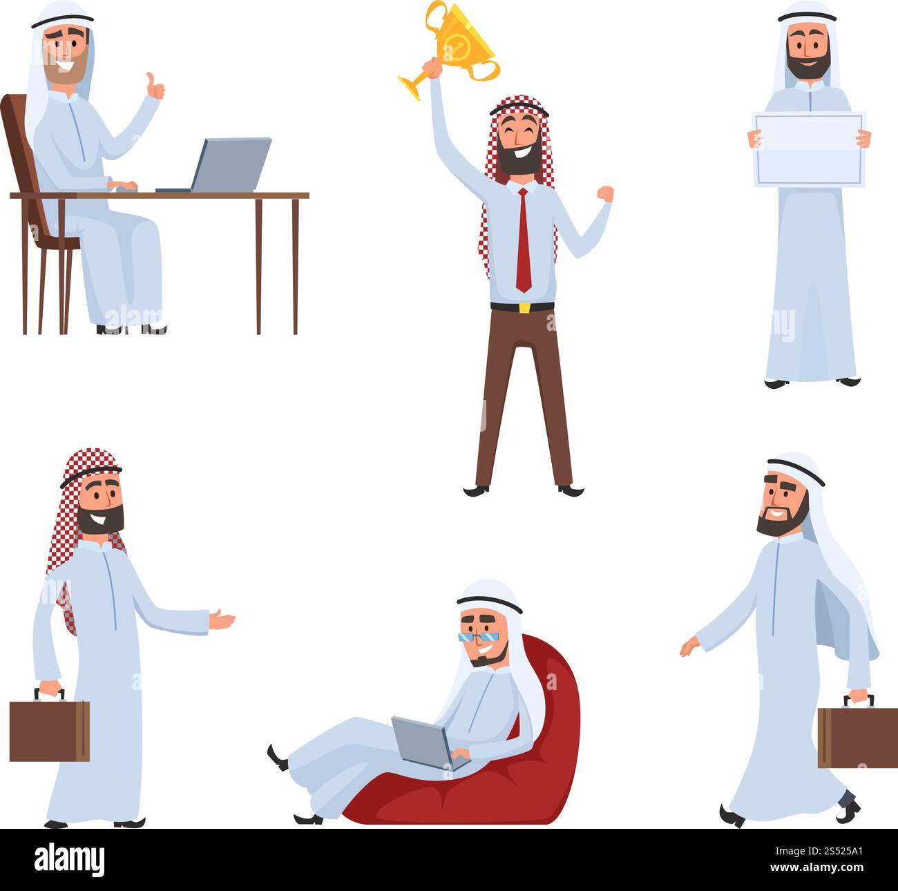 Saudi peoples at work. Arabic cartoon characters. Arabic saudi male ...