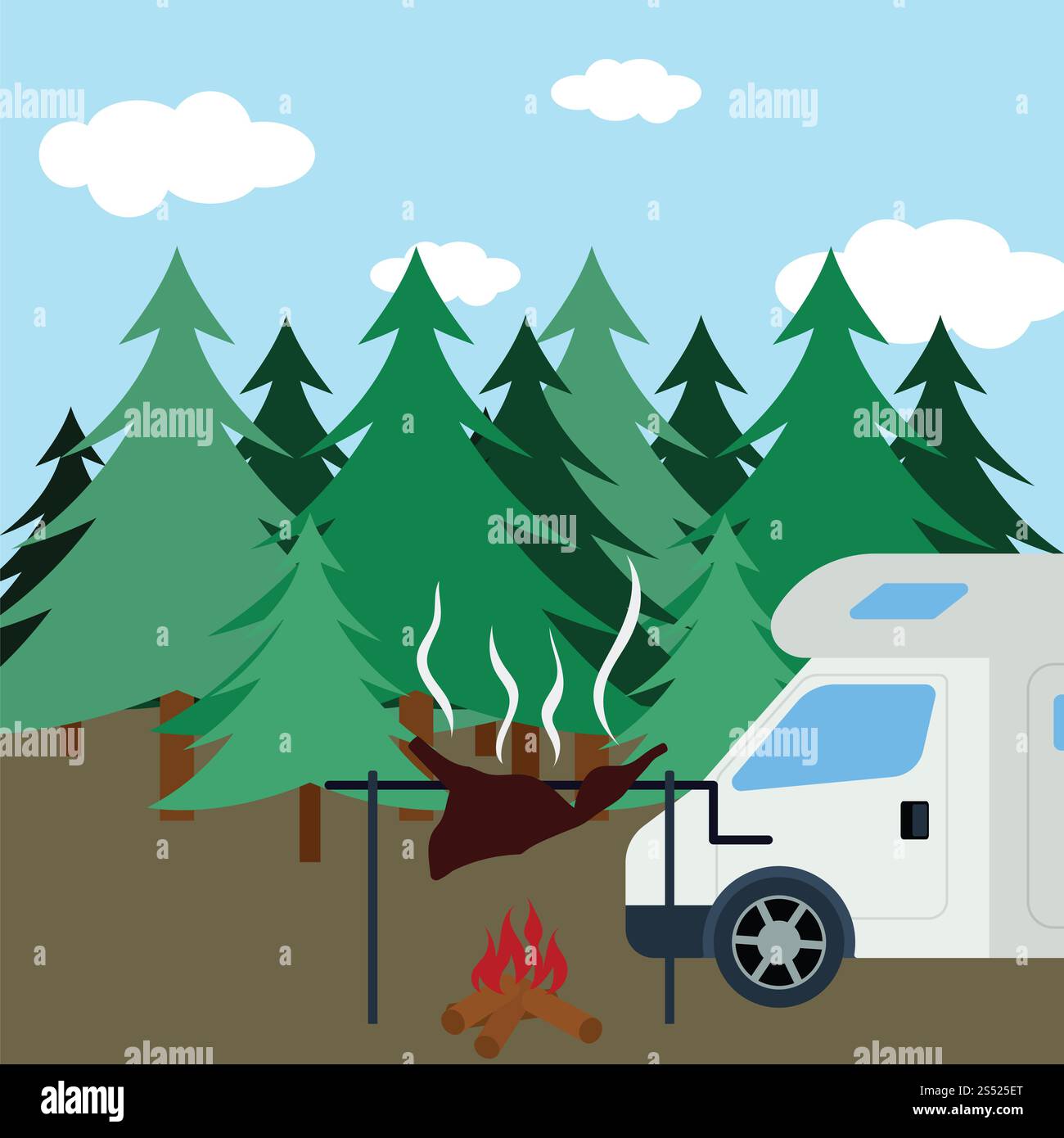 Flat design scene of hunting in fir forest. Vector illustration Stock ...