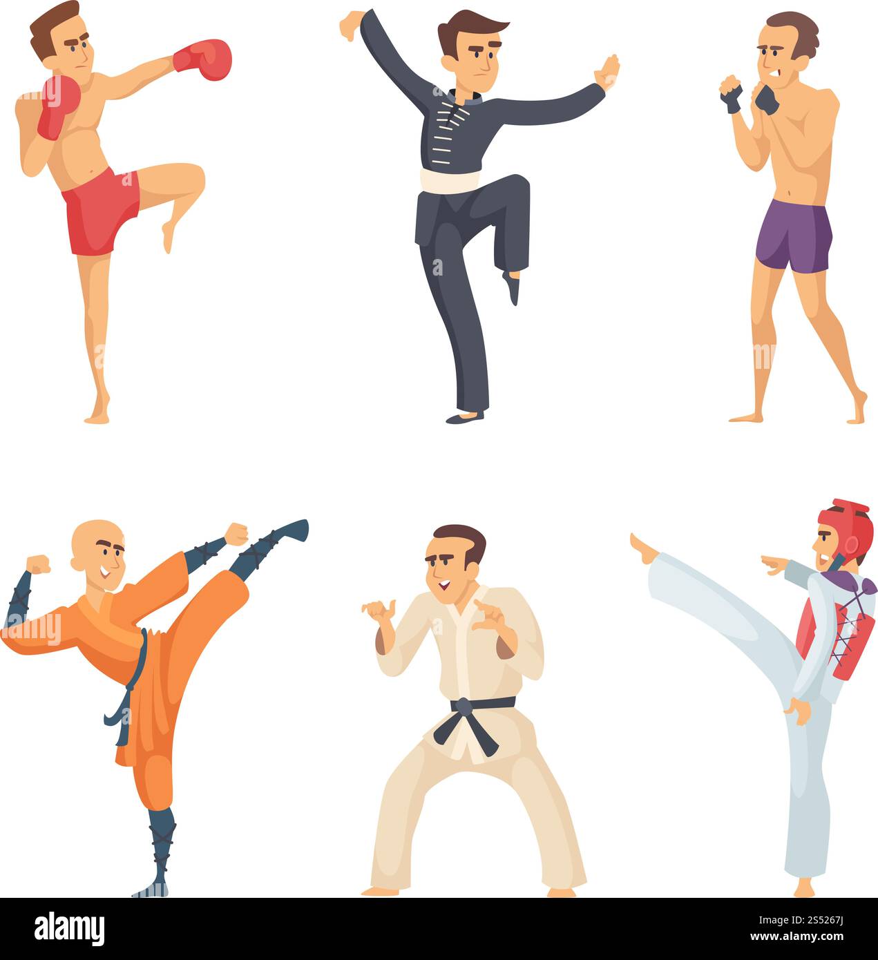 Sport characters in action poses. Taekwondo karate fighters. Set of ...