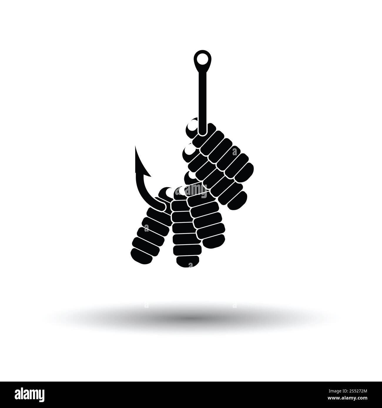 Icon of worm on hook. White background with shadow design. Vector ...