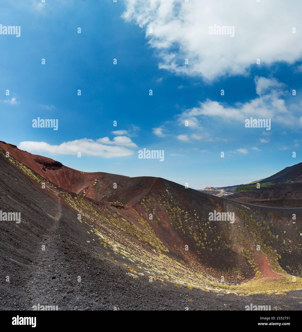 Path between summer Etna volcano mountain craters, Sicily, Italy Stock ...