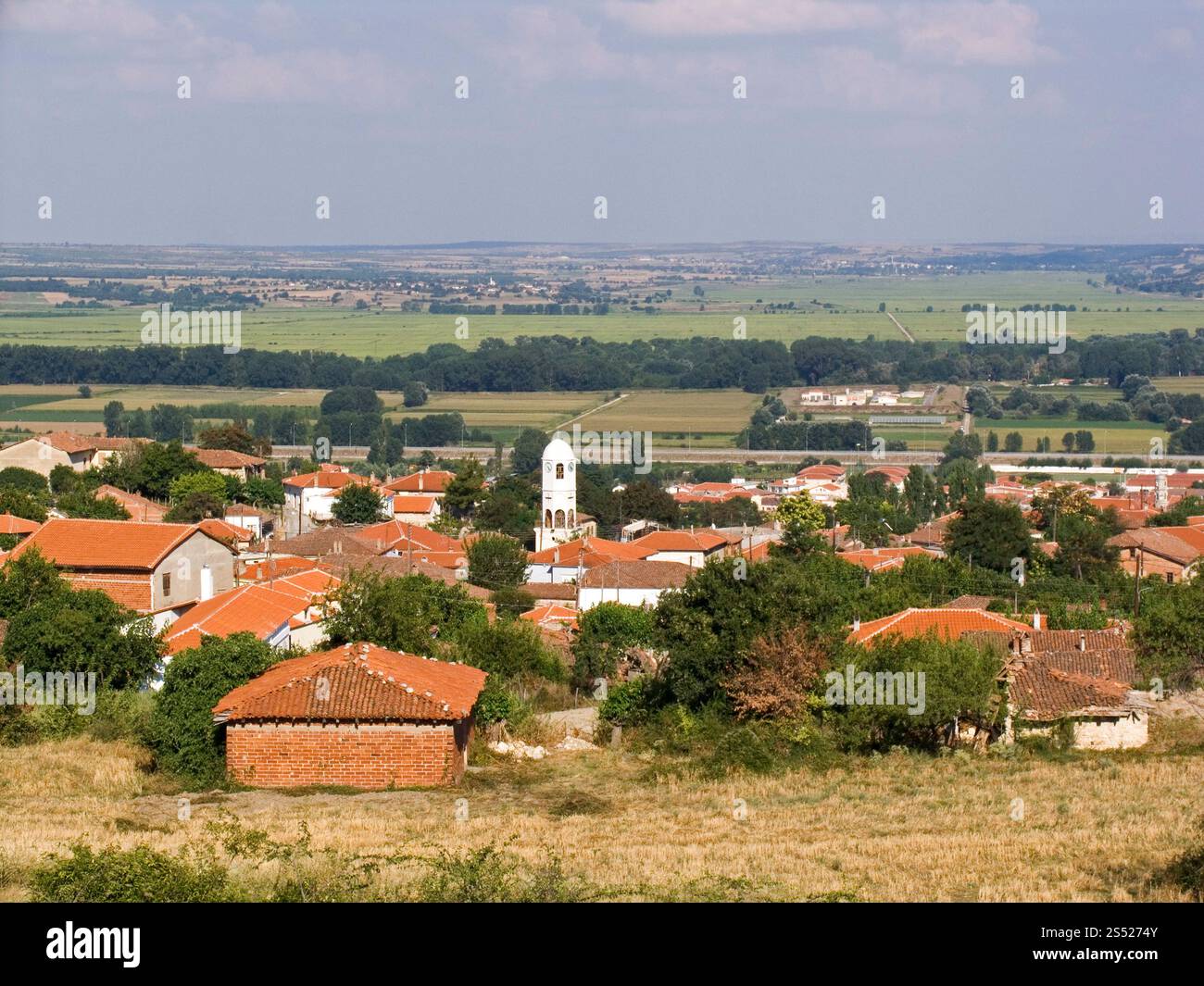 europe, greece, thrace, panoramic view from soufli village to the evros ...