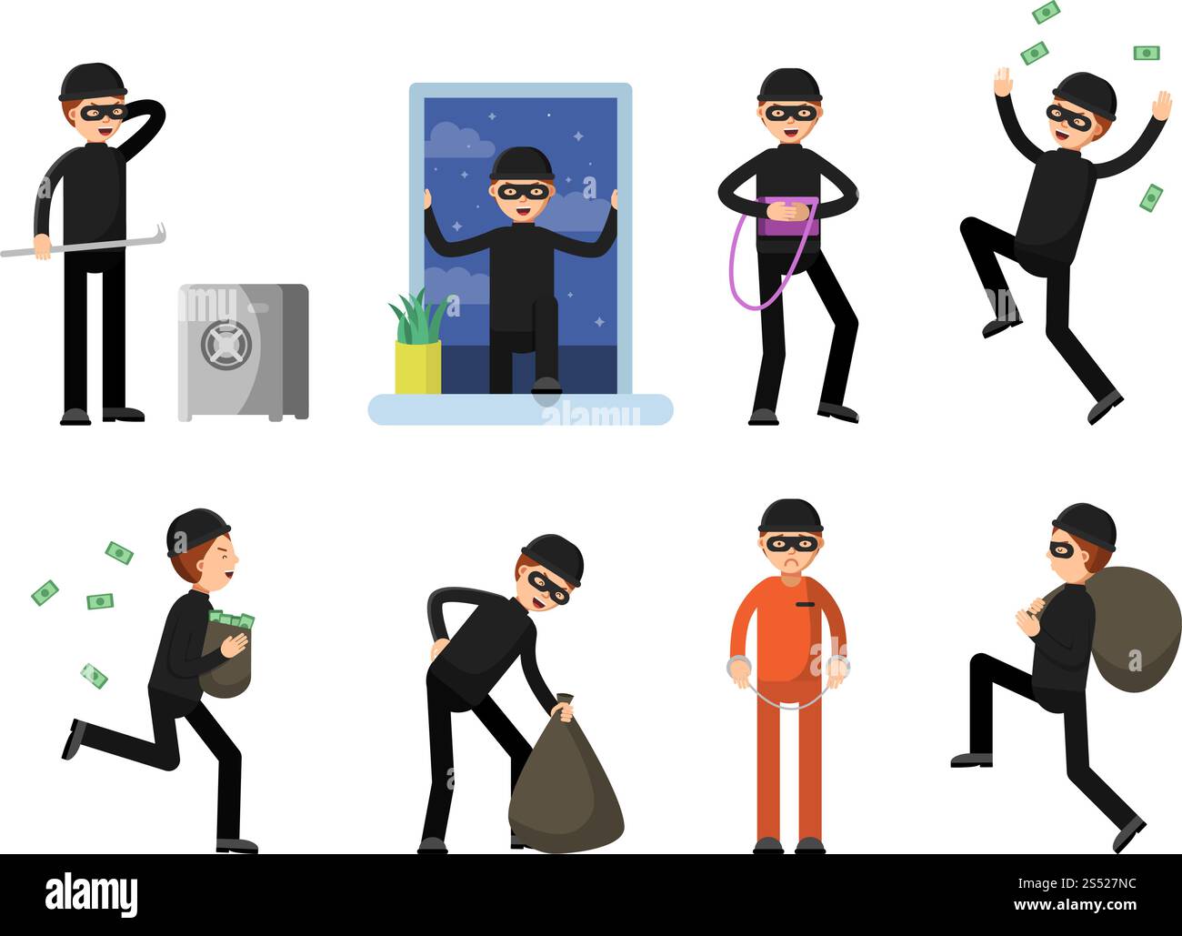 Set of criminal characters isolate on white. Vector criminal character ...