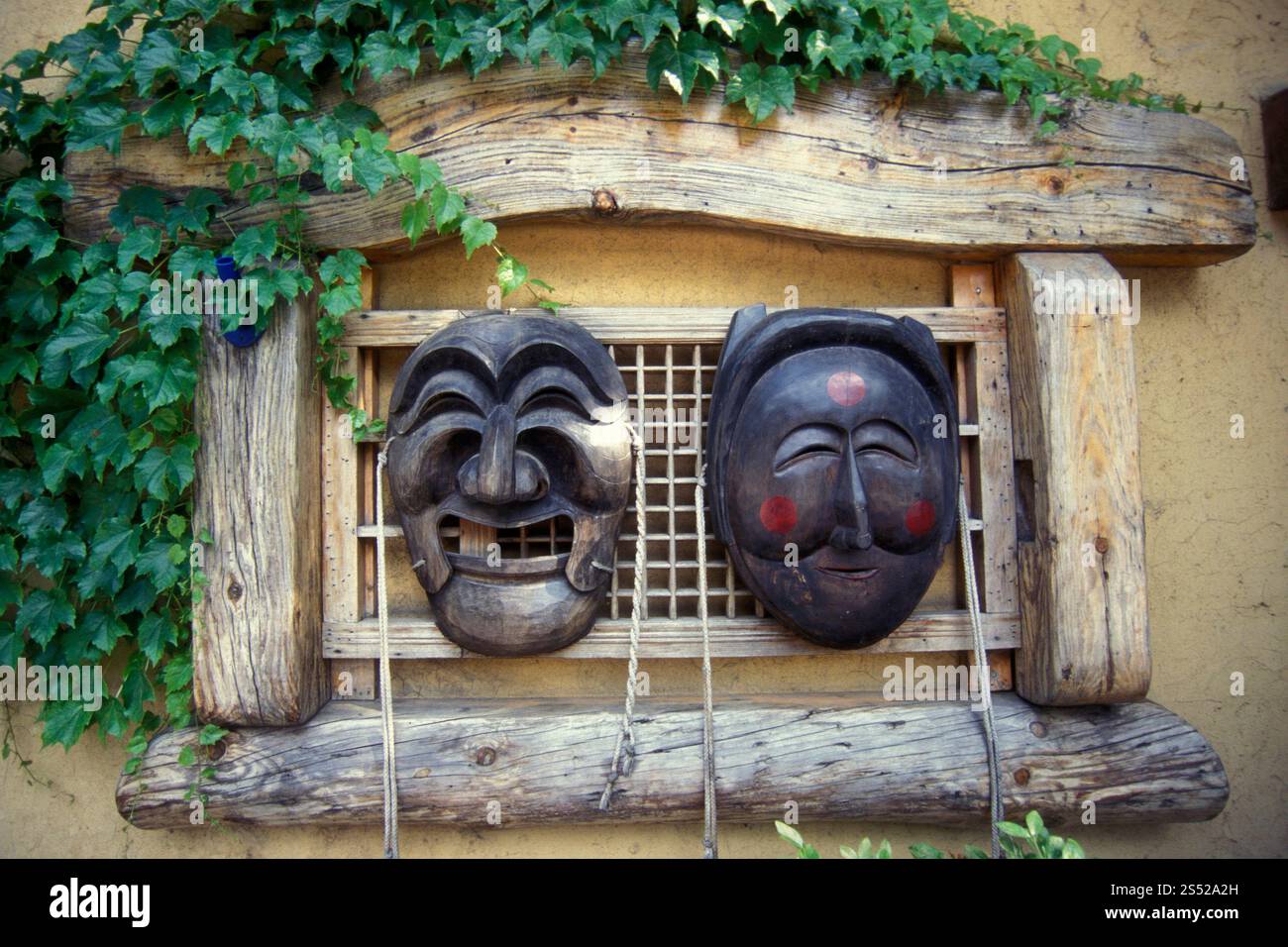 a tradititional Mask in a temple in the city of Seoul in South Korea in ...