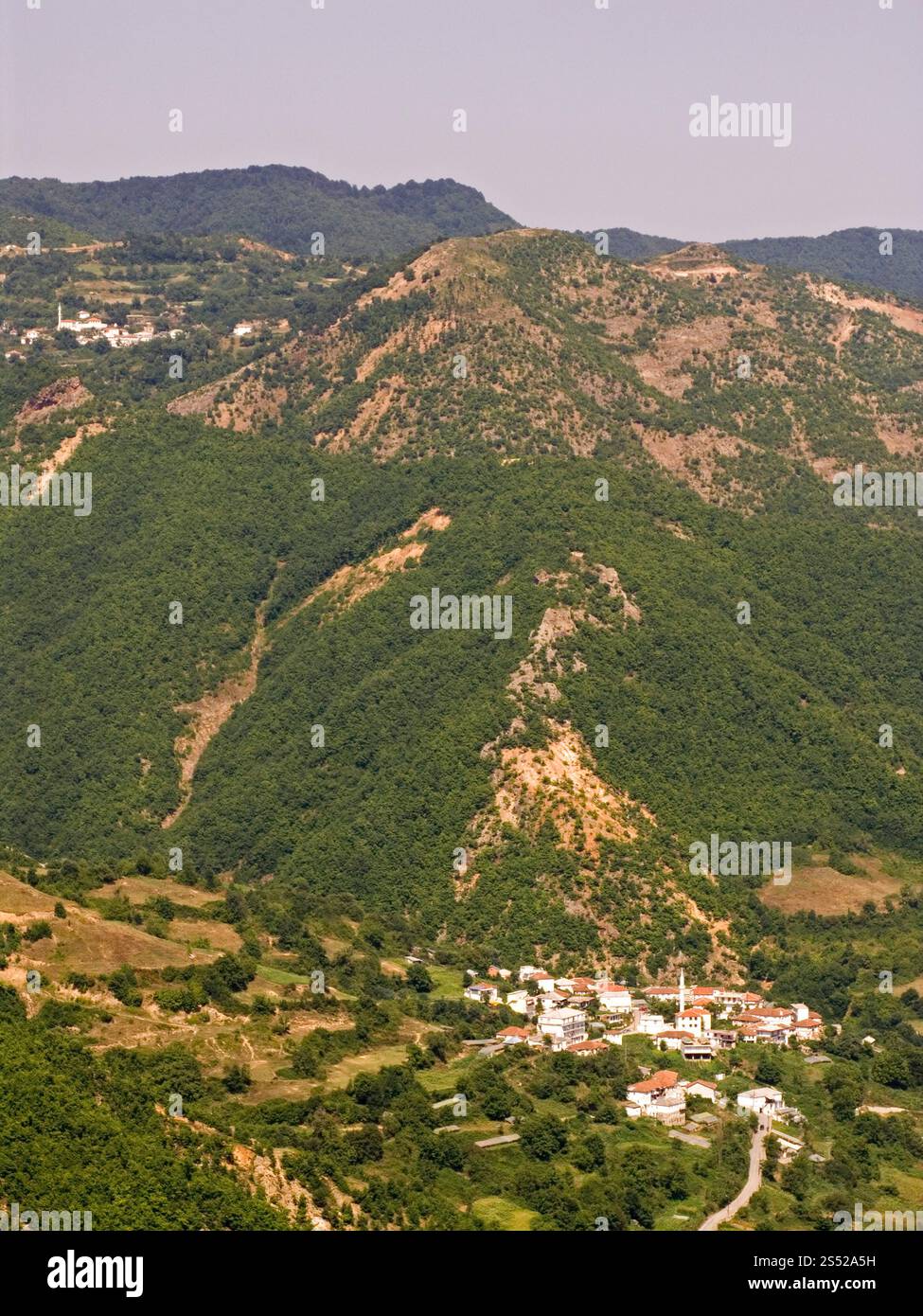 europe, greece, thrace, xanthi province, view with villages of ano ...