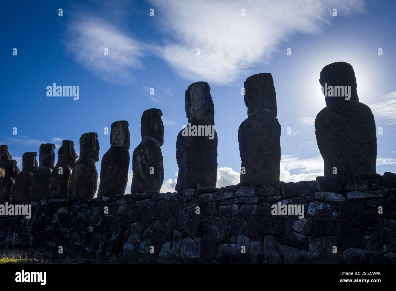 Moais statues, ahu Tongariki, easter island, Chile. Moais statues, ahu ...