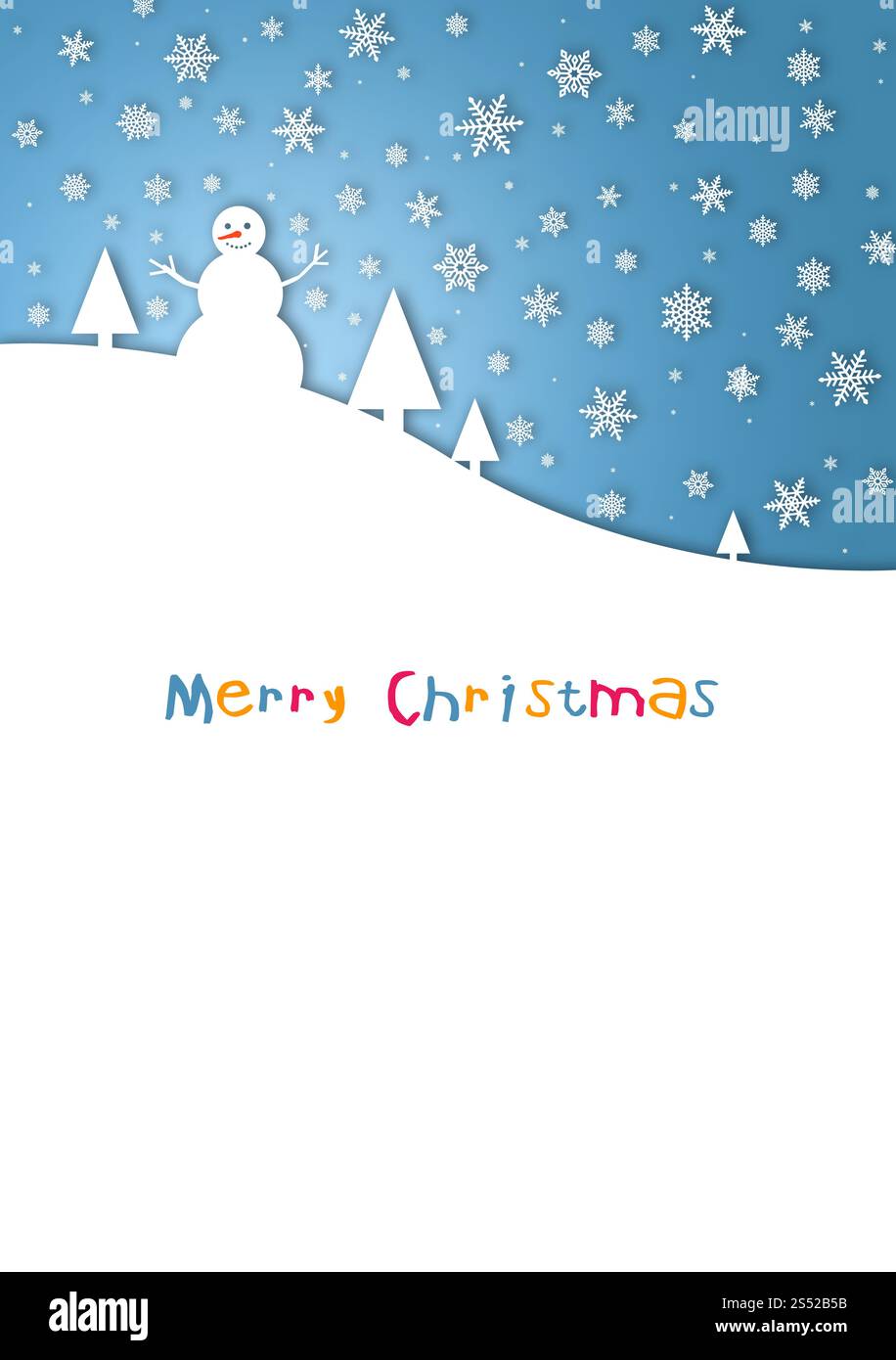 Merry Christmas colored child card with a snowman. Merry Christmas ...