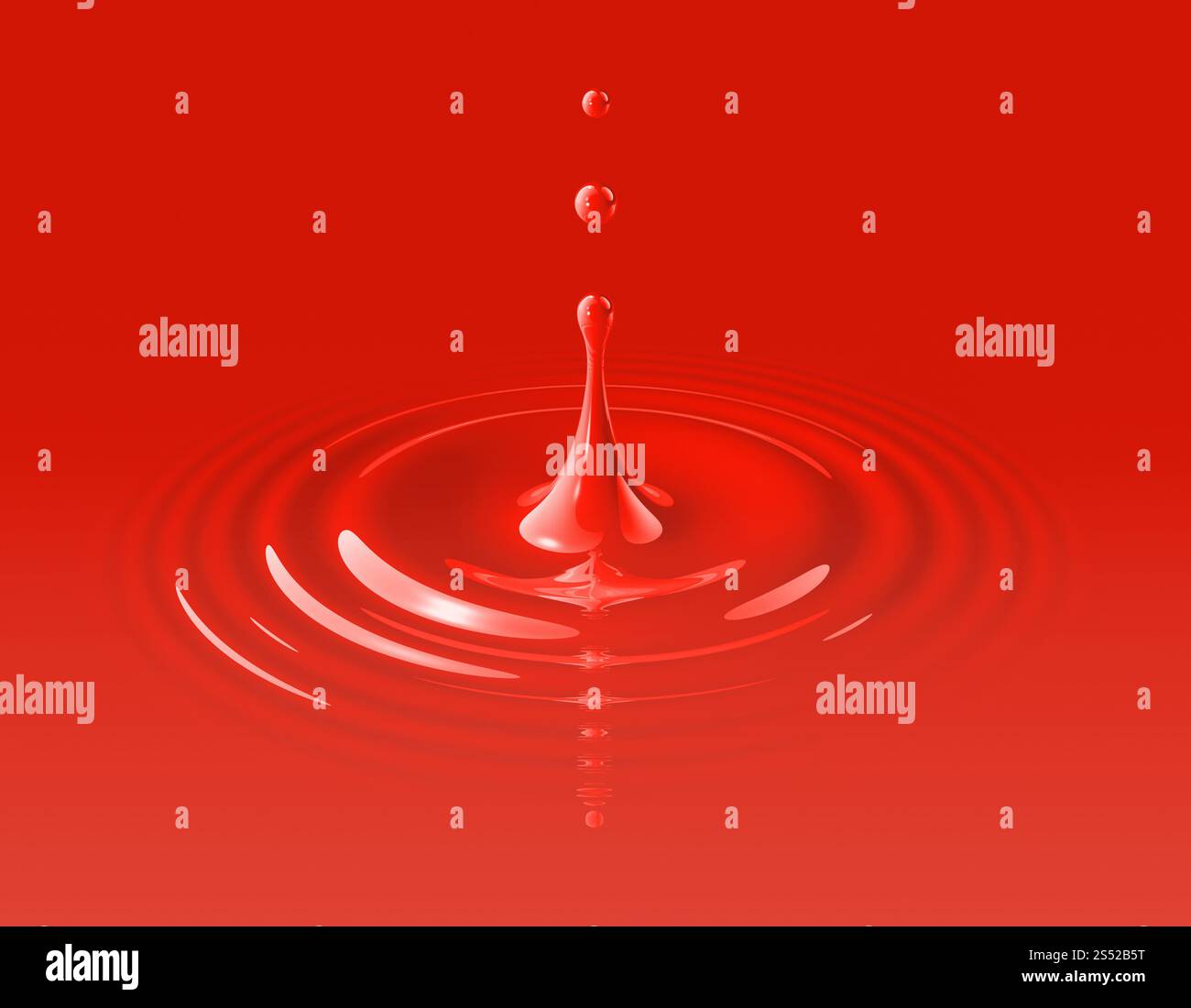 Red paint drop splashing and making ripple. 3D illustration. Red paint ...
