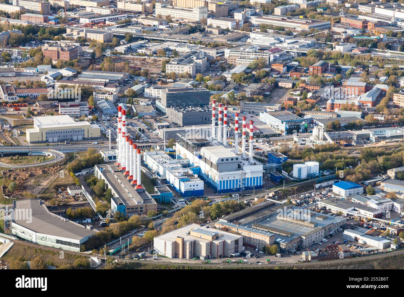above view of thermal power plant in Moscow city from observation deck ...