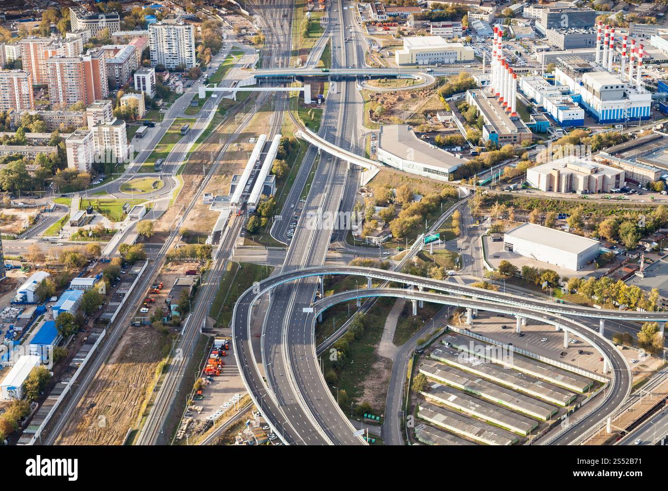 aerial view of Third Ring Road and Railway Central Circle in Moscow ...