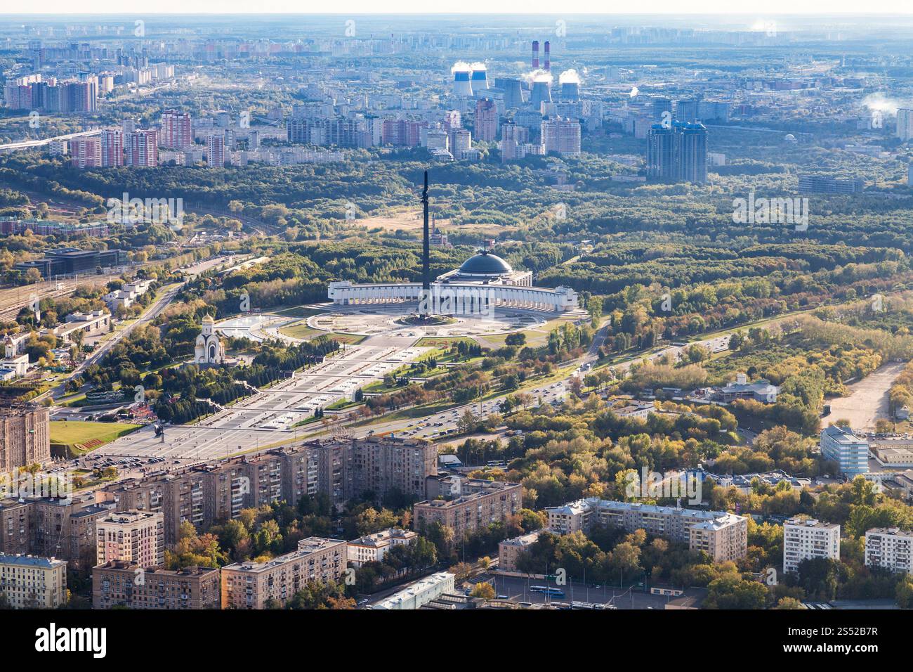 above view of square of memorial complex Victory Park on Poklonnaya ...