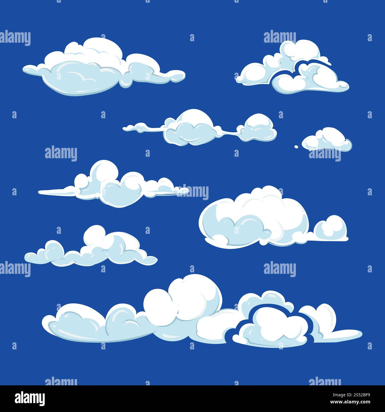 Cartoon vector clouds against blue sky. Nature clouds icon illustration ...