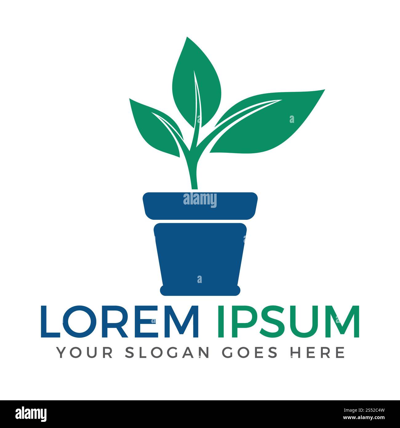 Flower pot and plant logo. Growth vector logo Stock Photo - Alamy