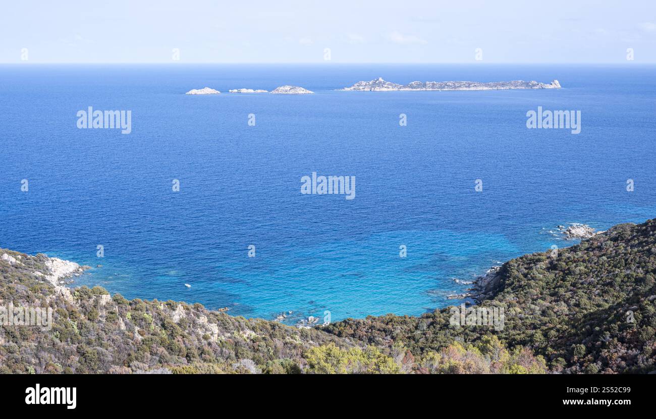 Aerial view of the small beaches on the coast of Castiadas in Sardinia ...