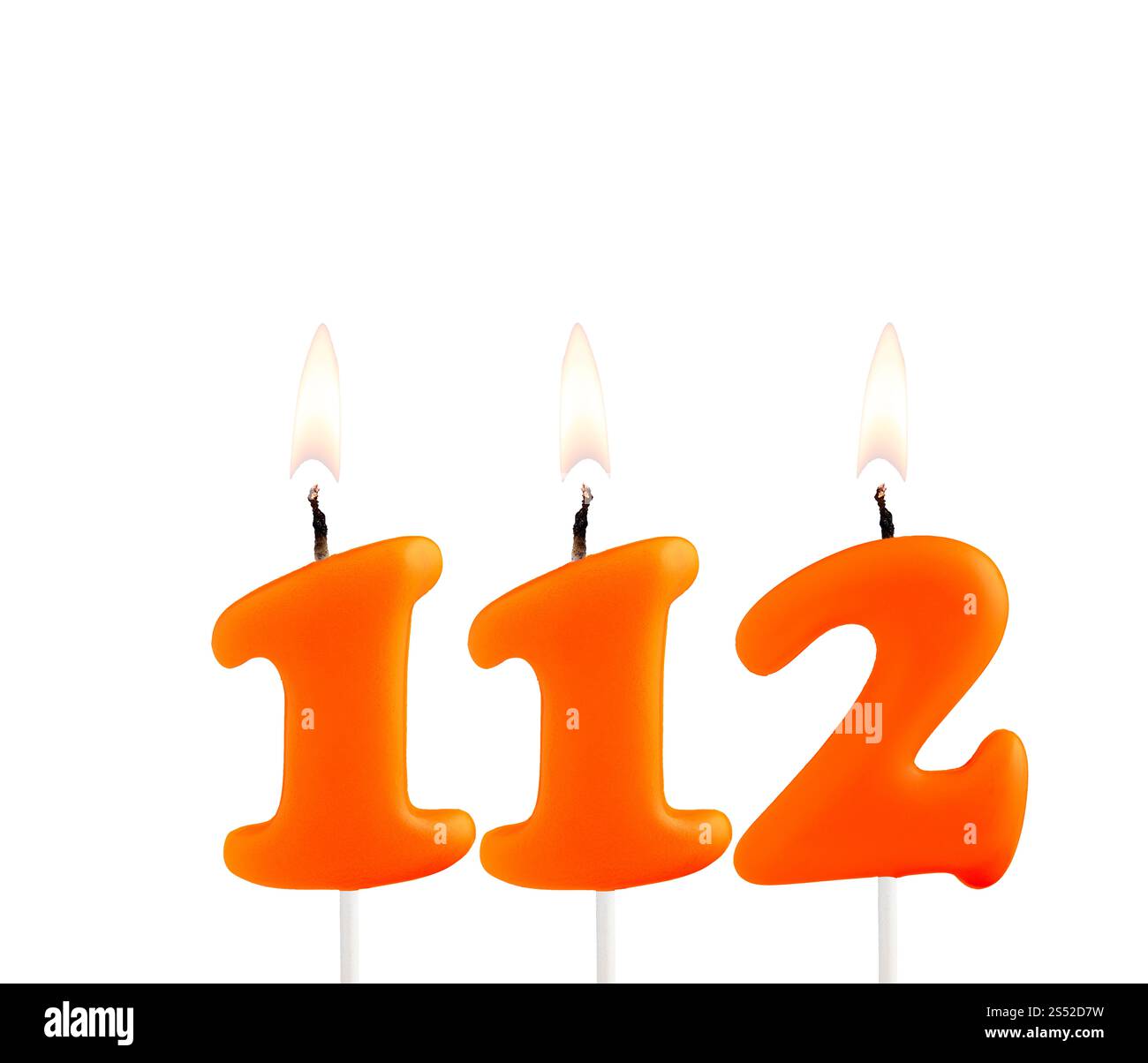 Orange birthday candle on white background - Number 112 Stock Photo - Alamy