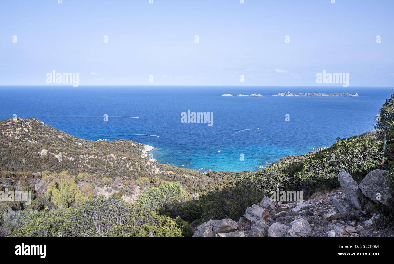 Aerial view of the small beaches on the coast of Castiadas in Sardinia ...