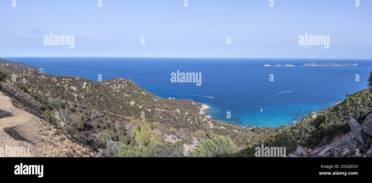 Aerial view of the small beaches on the coast of Castiadas in Sardinia ...