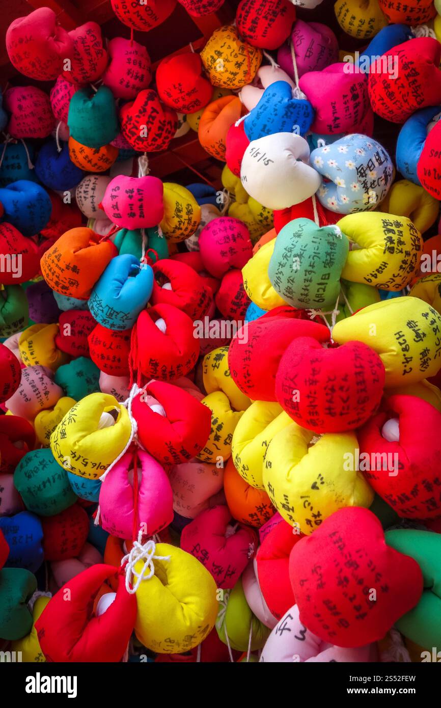 Traditional colorful Emas prayer balls in a temple, Kyoto, Japan ...