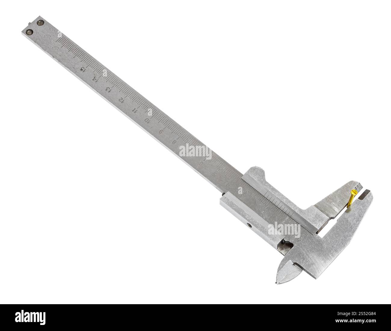 above view of old steel callipers measures brass screw isolated on ...