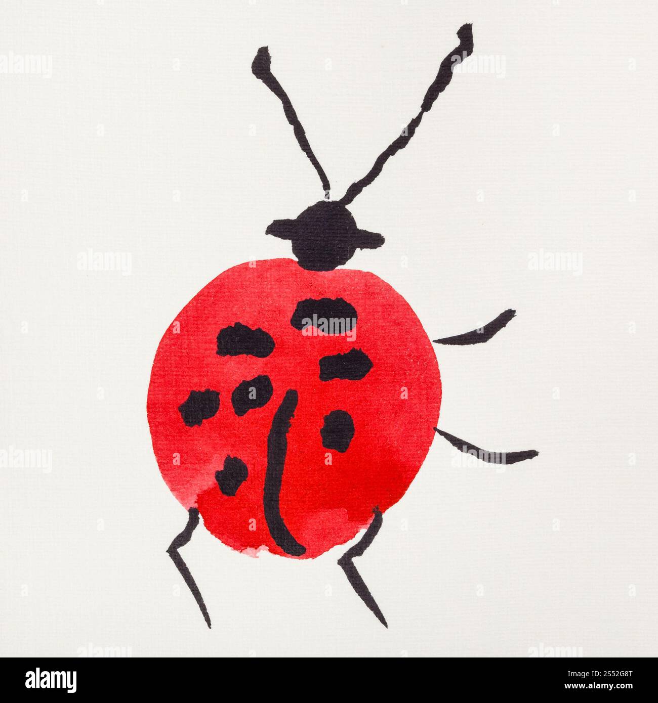 hand painting in sumi-e style on cream paper - ladybug drawn by red and ...