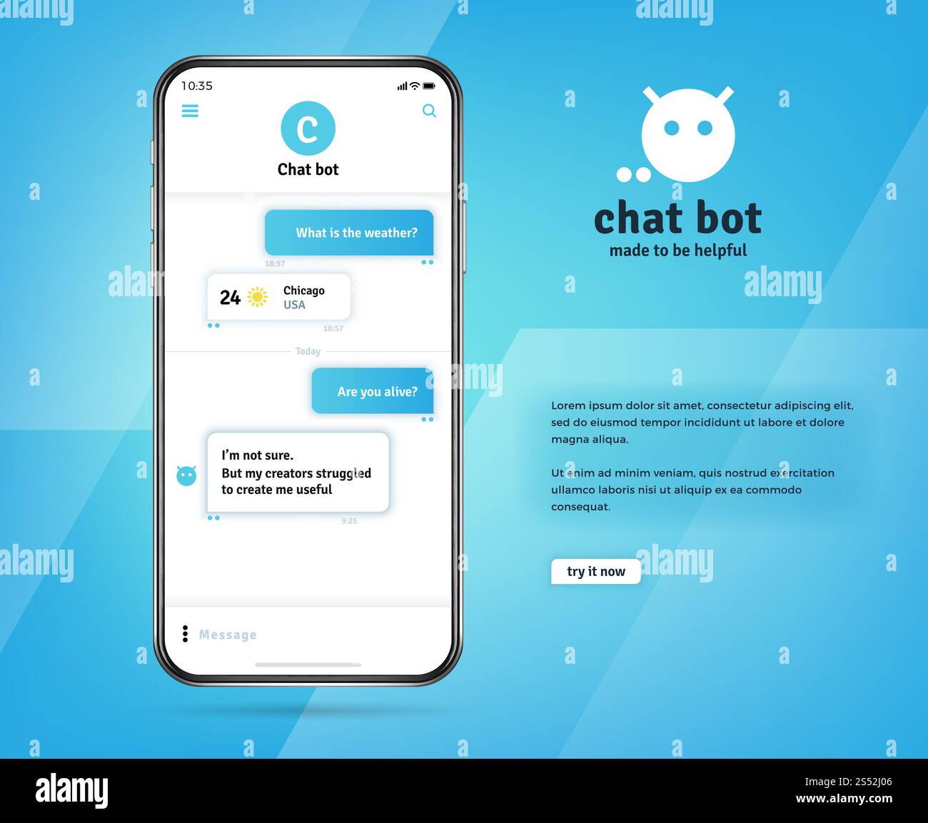 Online chatbot app with messages on realistic smartphone screen. Eps 10 ...