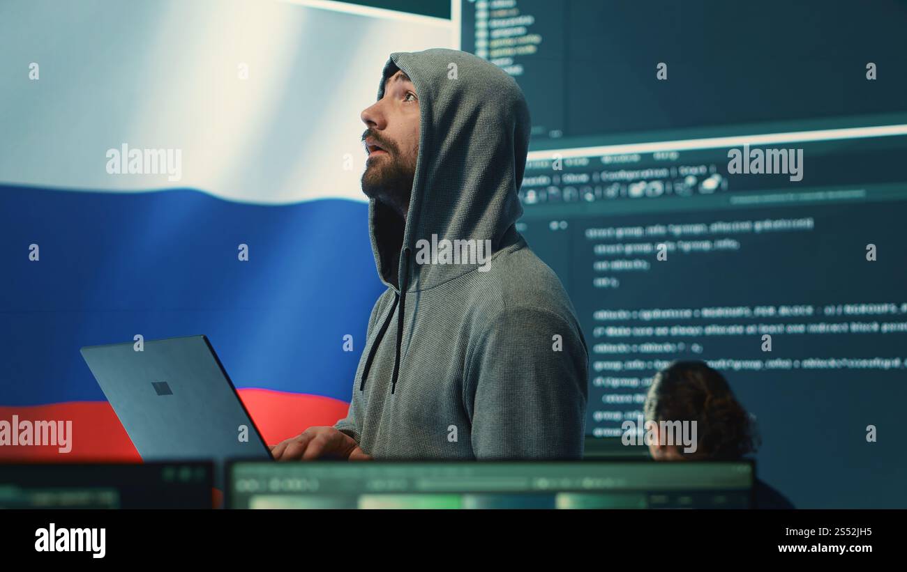 Russian cyber forces operative working with computer systems in a ...